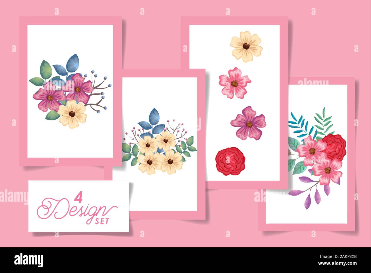 four designs of flowers with leafs naturals Stock Vector Image & Art ...