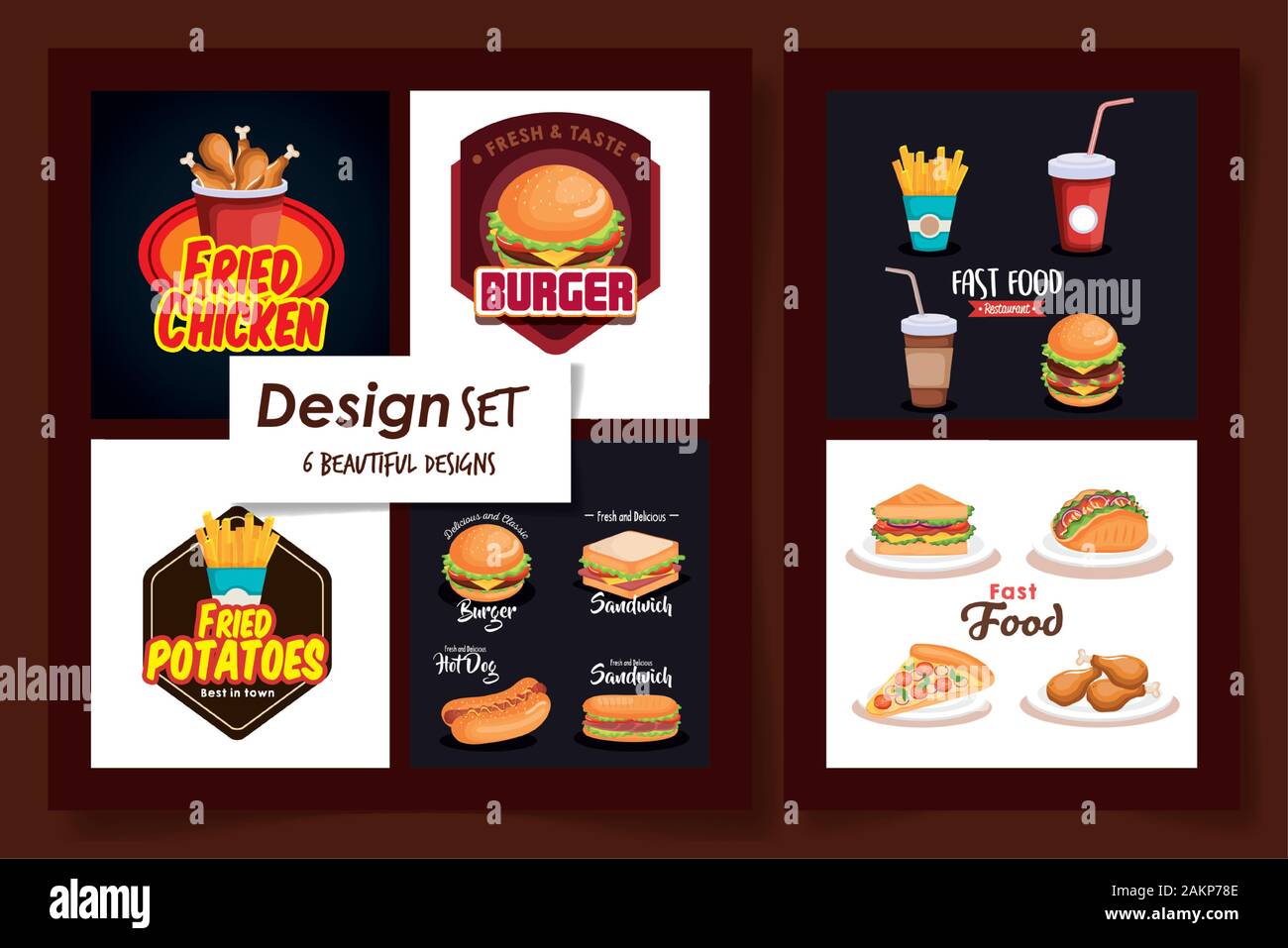 six designs of fast food delicious Stock Vector Image & Art - Alamy