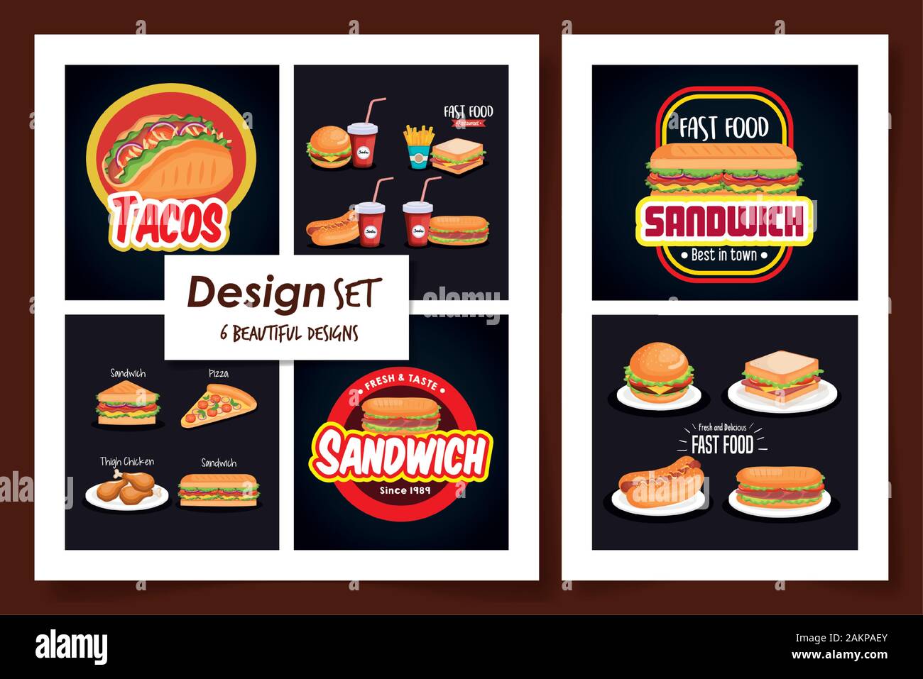 six designs of fast food delicious Stock Vector Image & Art - Alamy