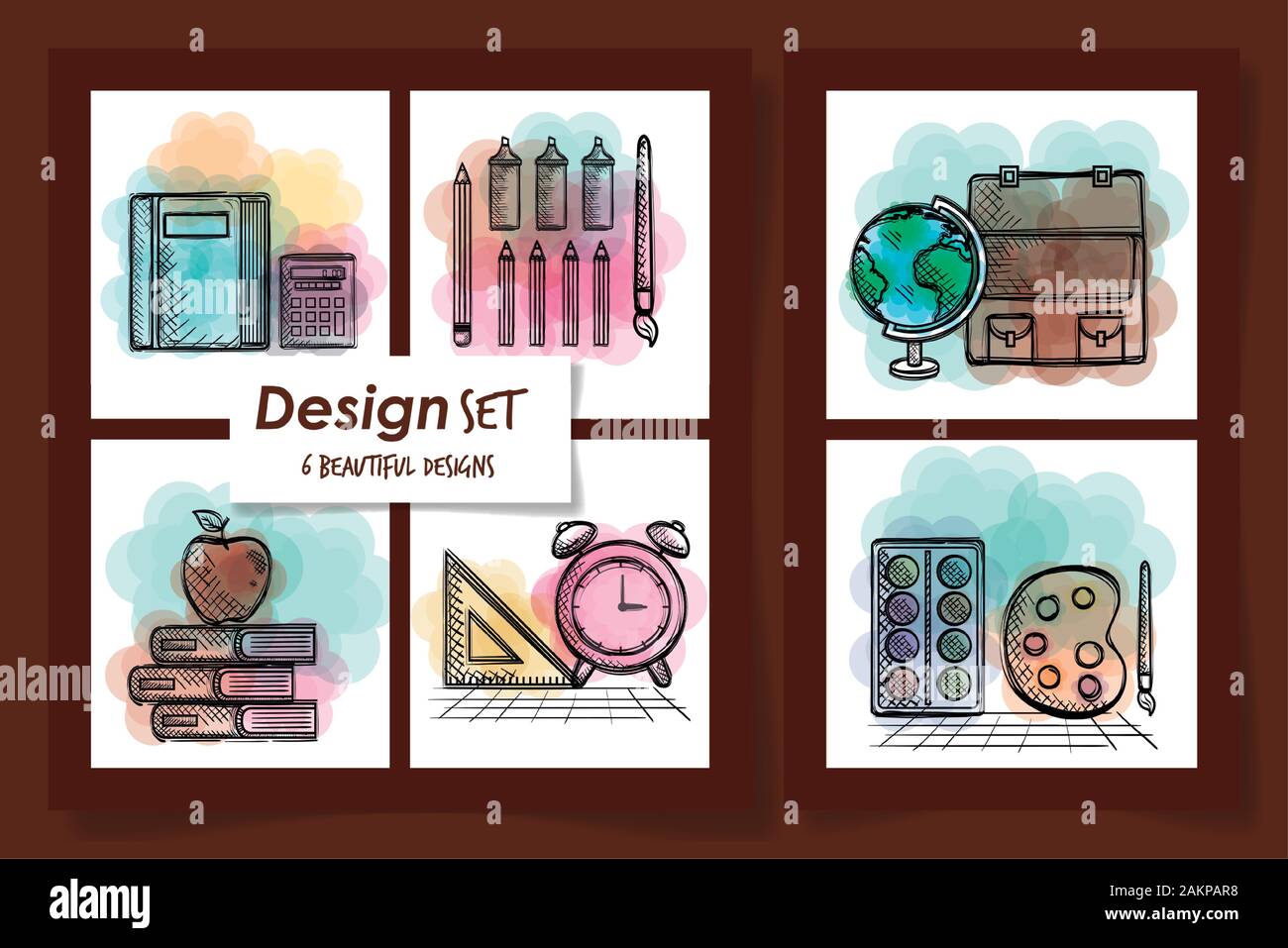six designs drawn of school education supplies Stock Vector Image & Art ...