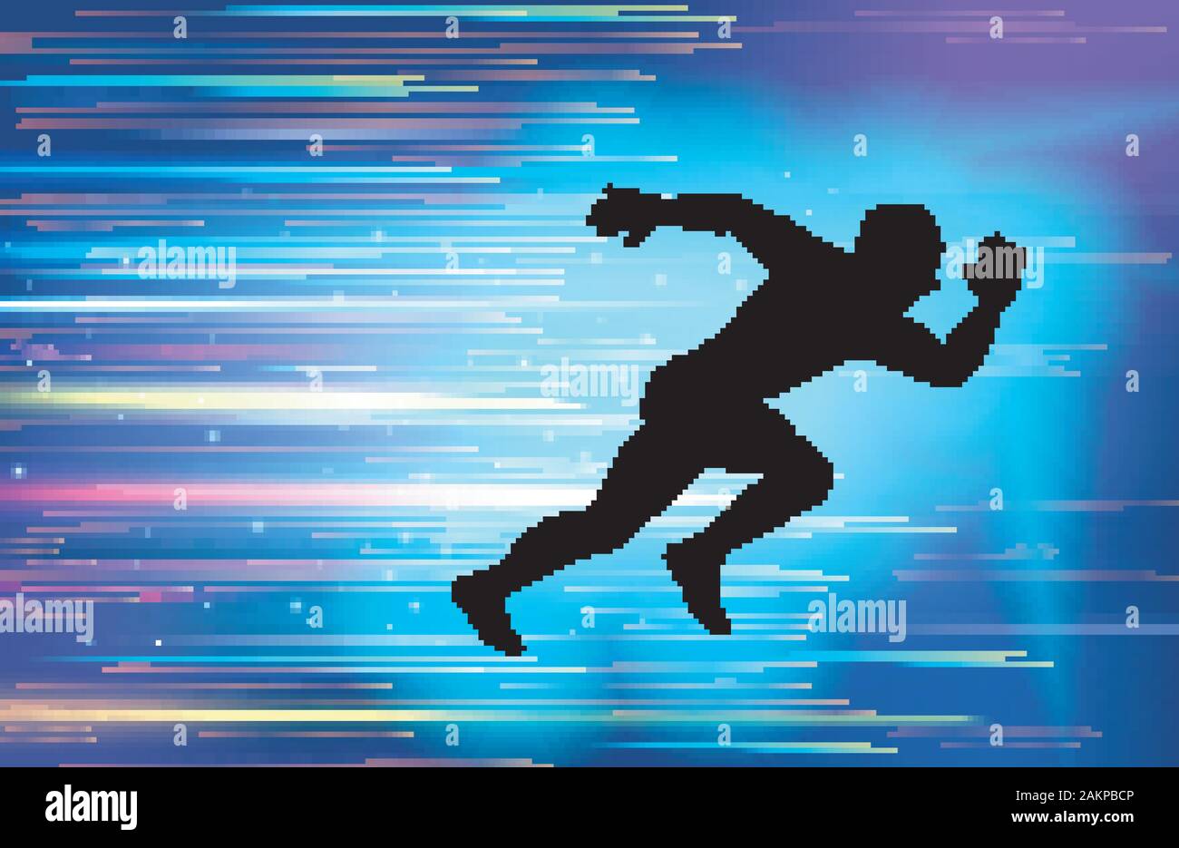 Runner silhouette with effect glow blue on background blue. vector ...