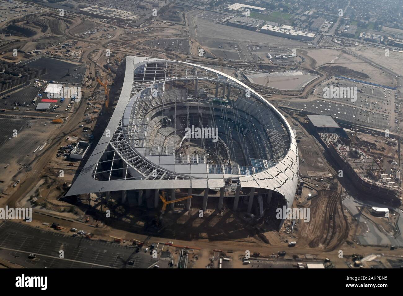 General overall aerial view of the construction site of SoFi Stadium ...