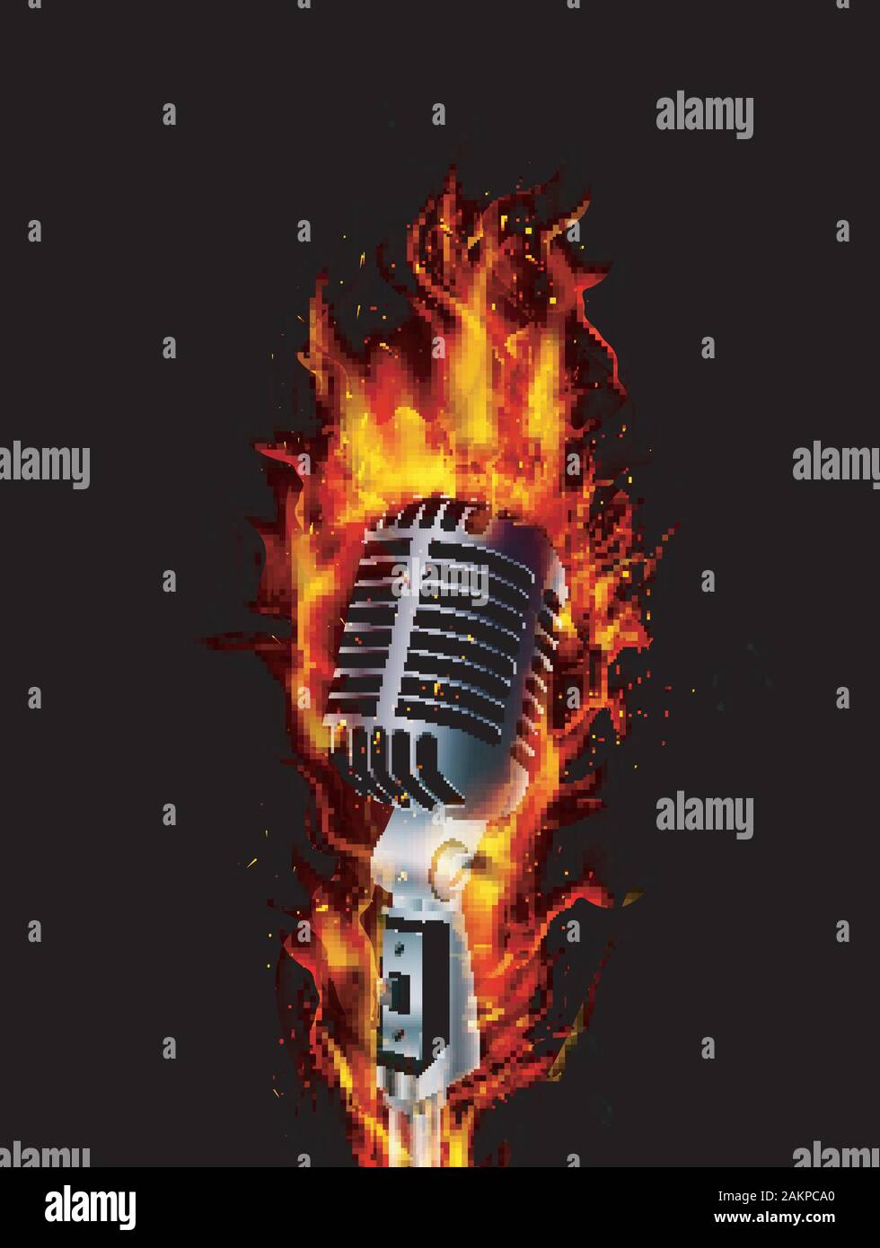 Fire burning microphone on black background. vector Stock Vector Image ...