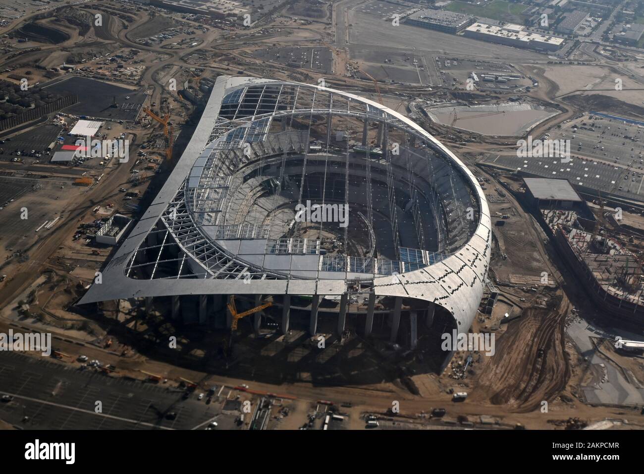 General overall aerial view of the construction site of SoFi Stadium ...