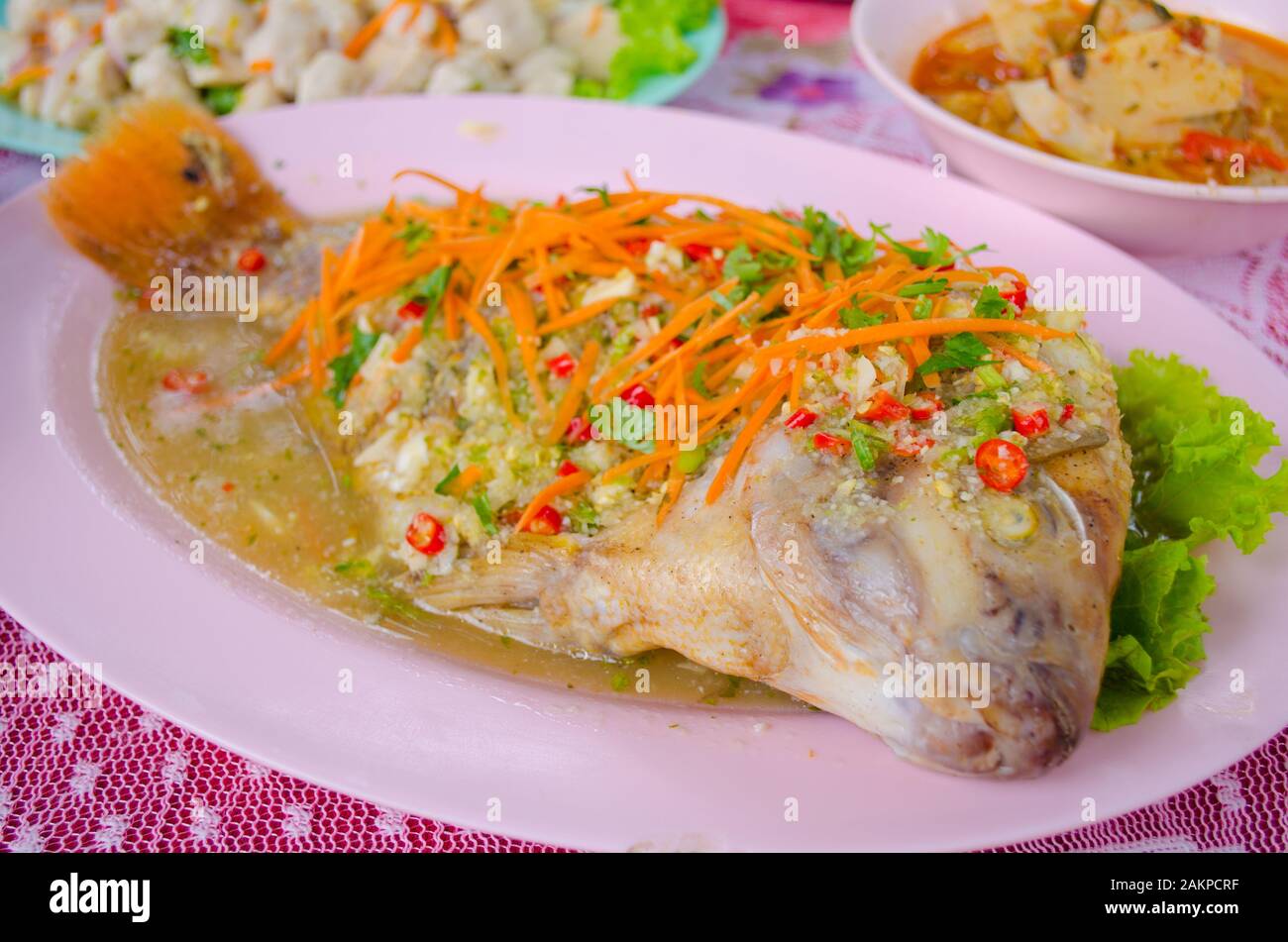 ruby fish steamed with lemon Stock Photo - Alamy
