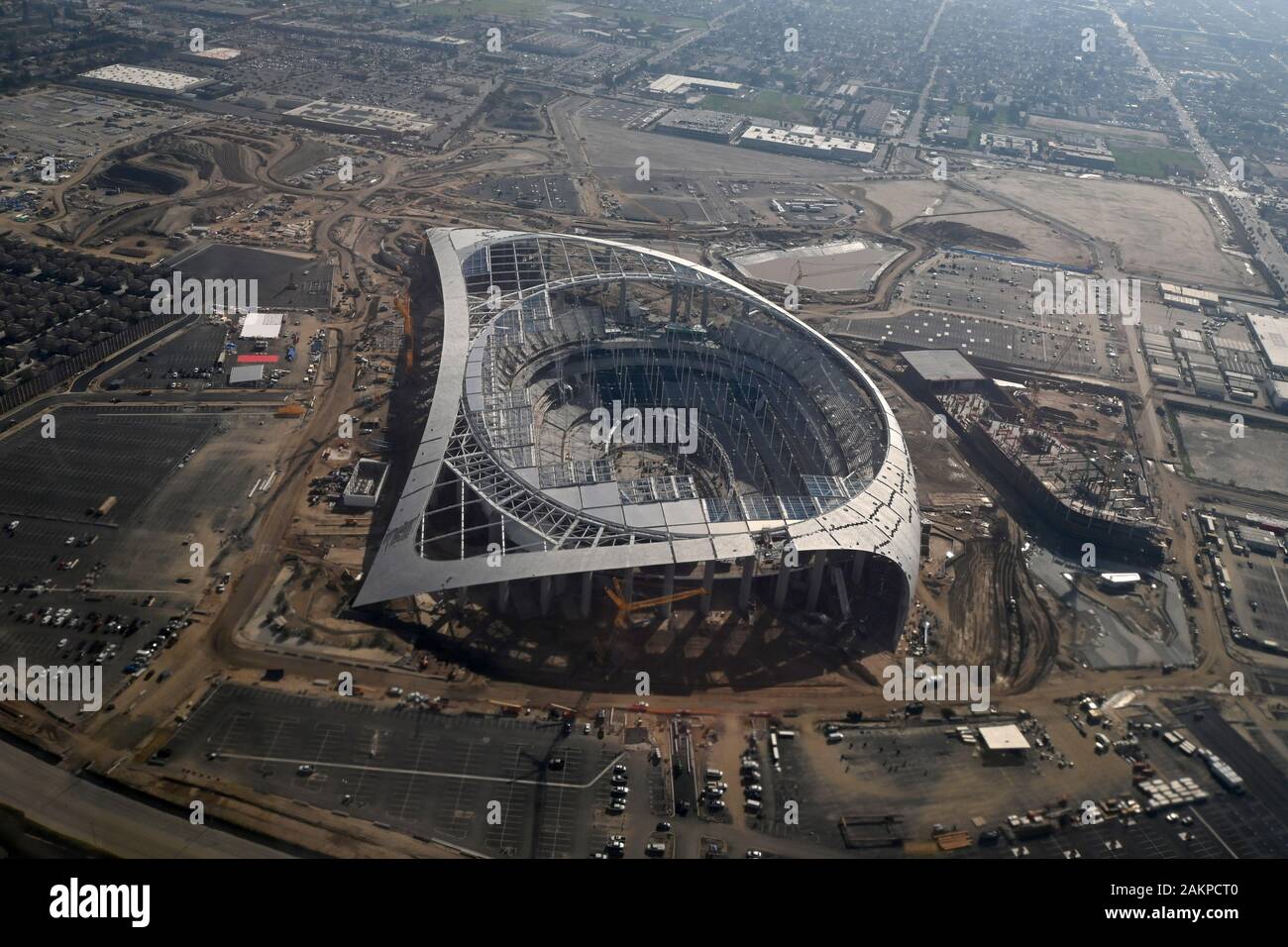 General overall aerial view of the construction site of SoFi Stadium ...