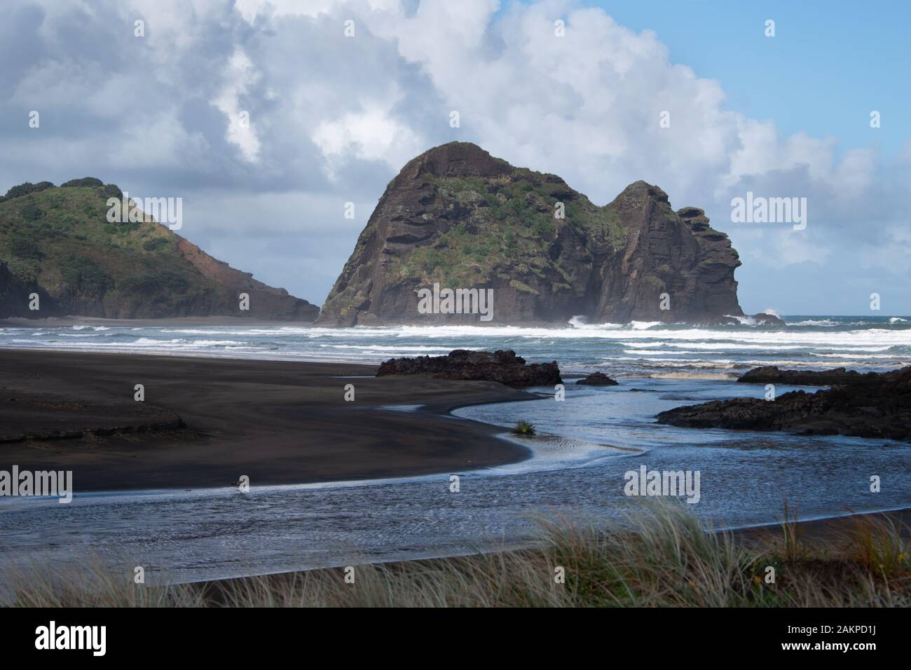 Black-sand Piha beach, Waitakere, New Zealand Stock Photo - Alamy