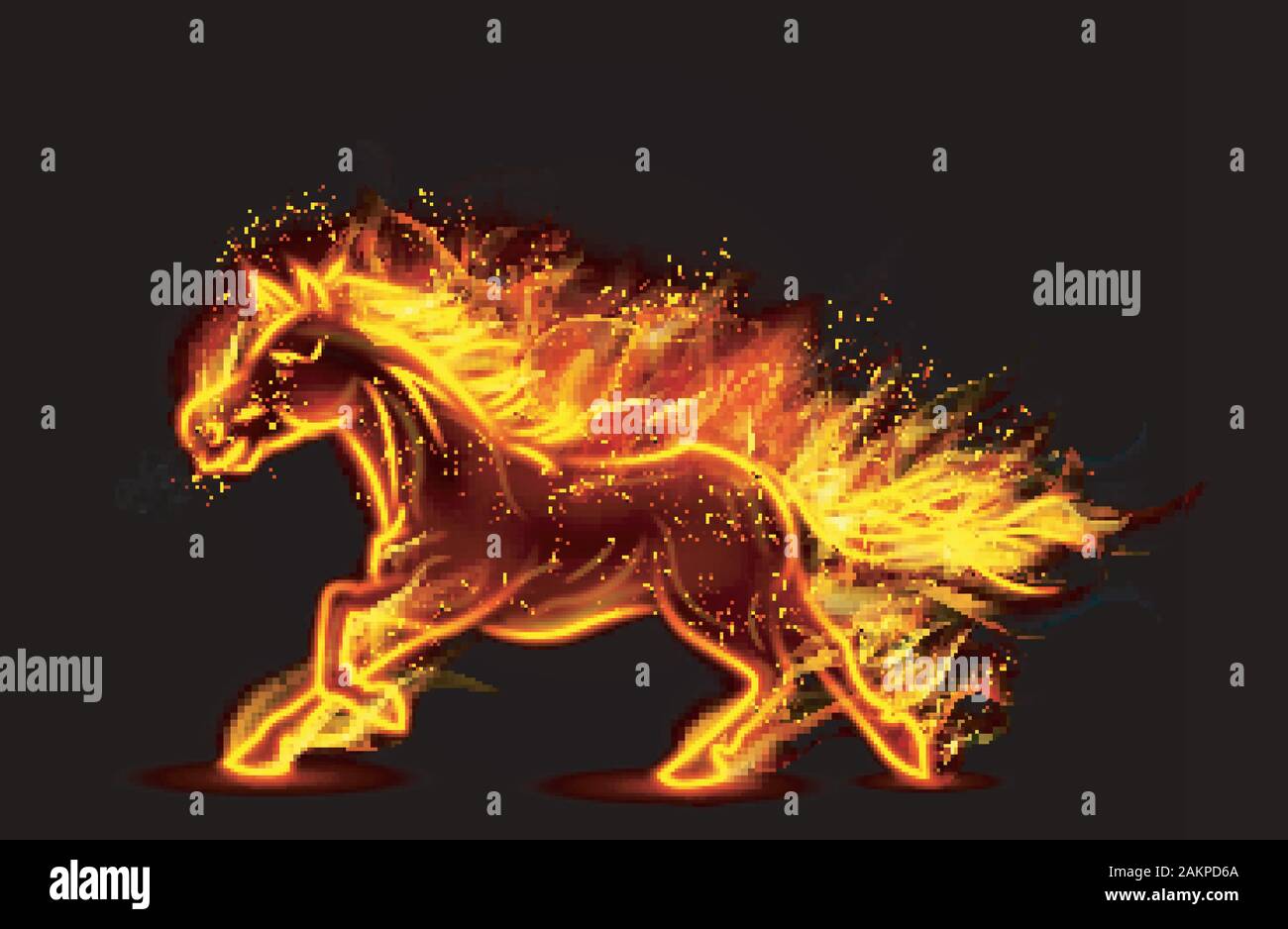 Fire burning horse of running on black background. vector Stock Vector ...