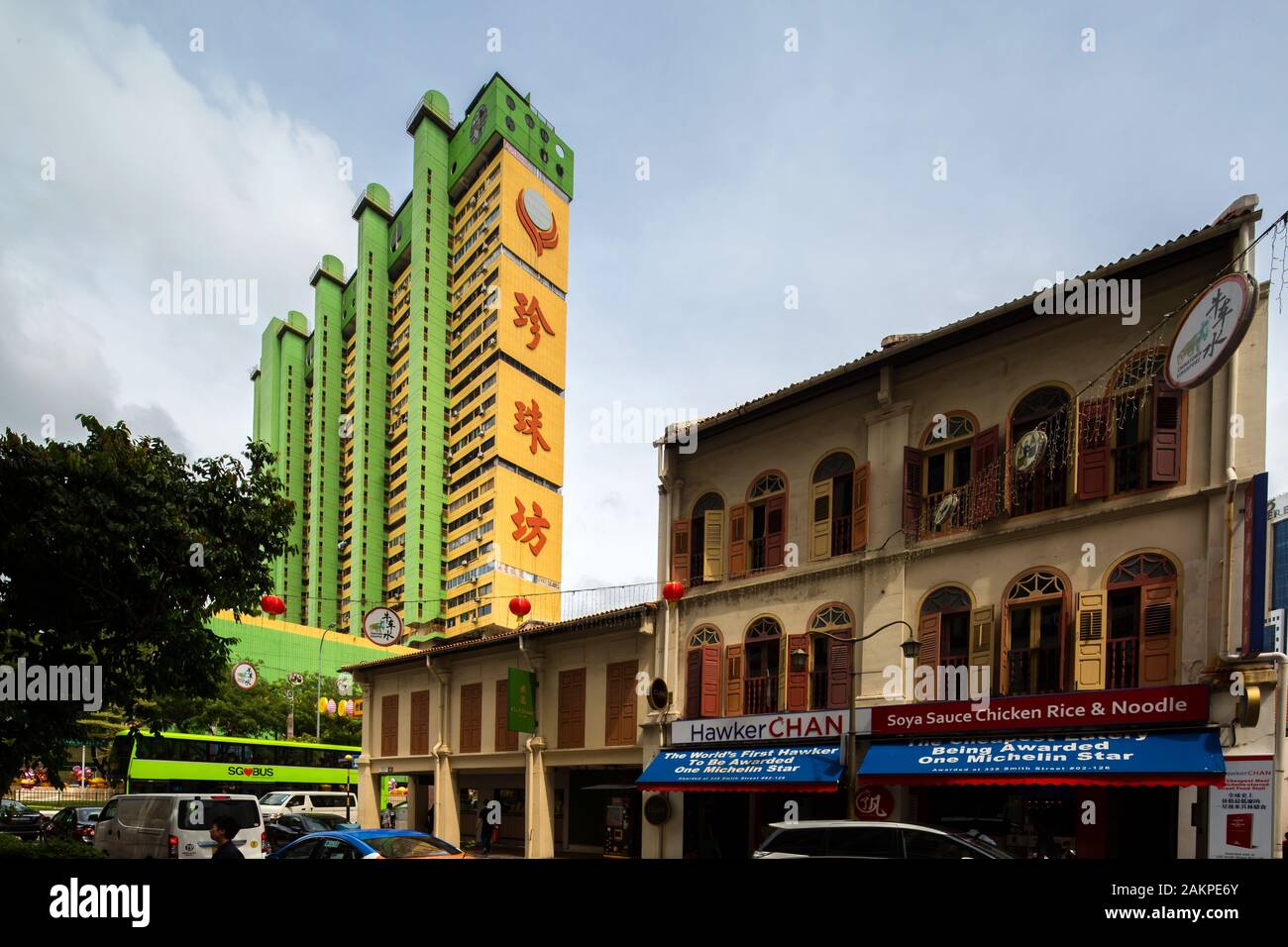 View of Smith street shophouses and People's Park Complex at Chinatown ...