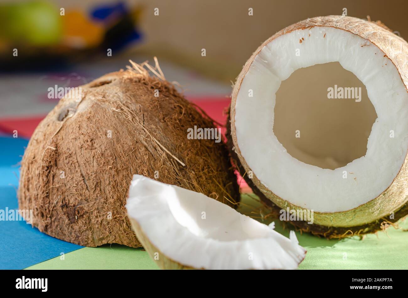 Fresh coconut on the table Stock Photo - Alamy