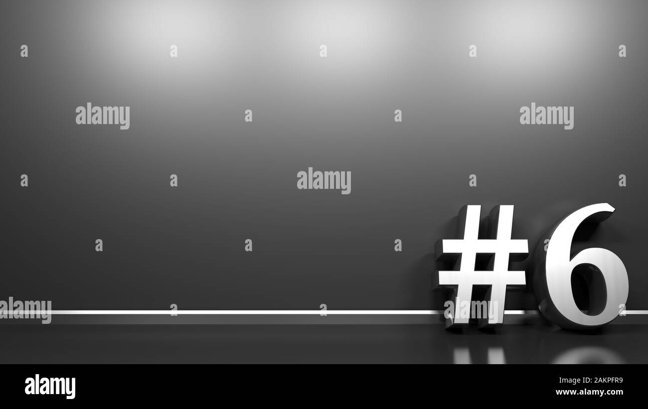 Black glossy background wall with satin chrome metallic Number Six - 3D ...