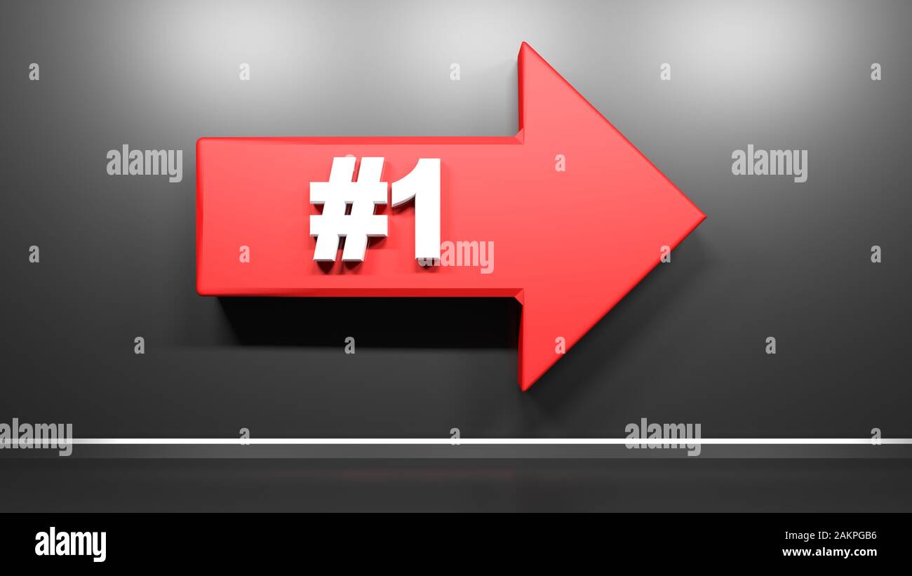 Number One red arrow at black background - 3D rendering illustration ...