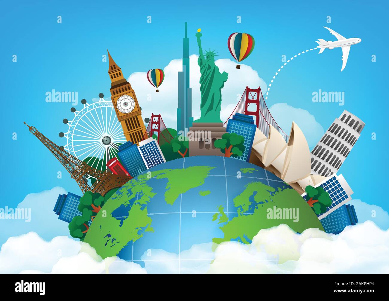 The concept of travel. famous monuments of the world. vector Stock ...