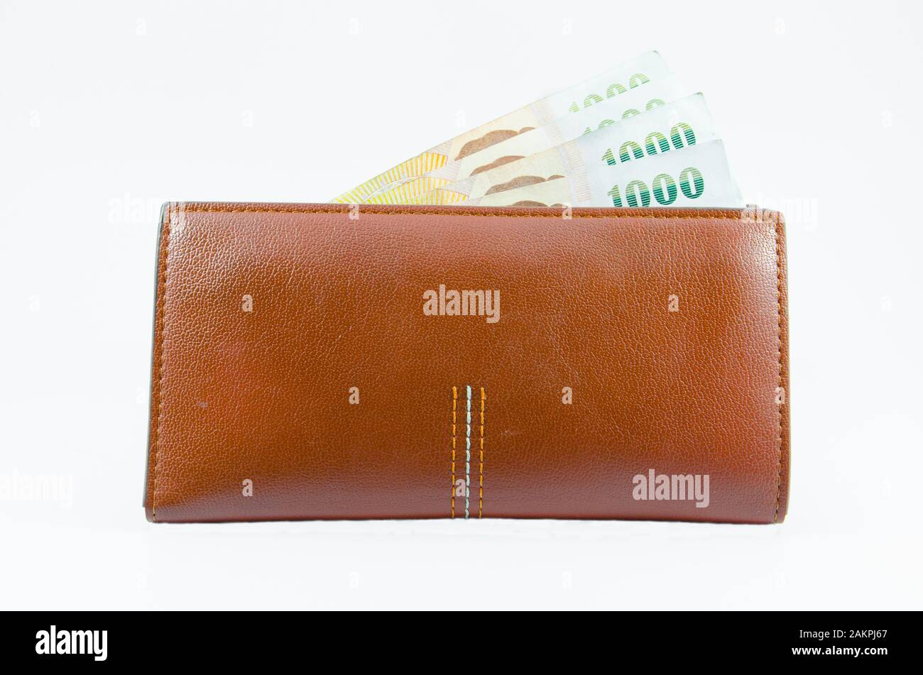 thai bill in brown wallet Stock Photo - Alamy