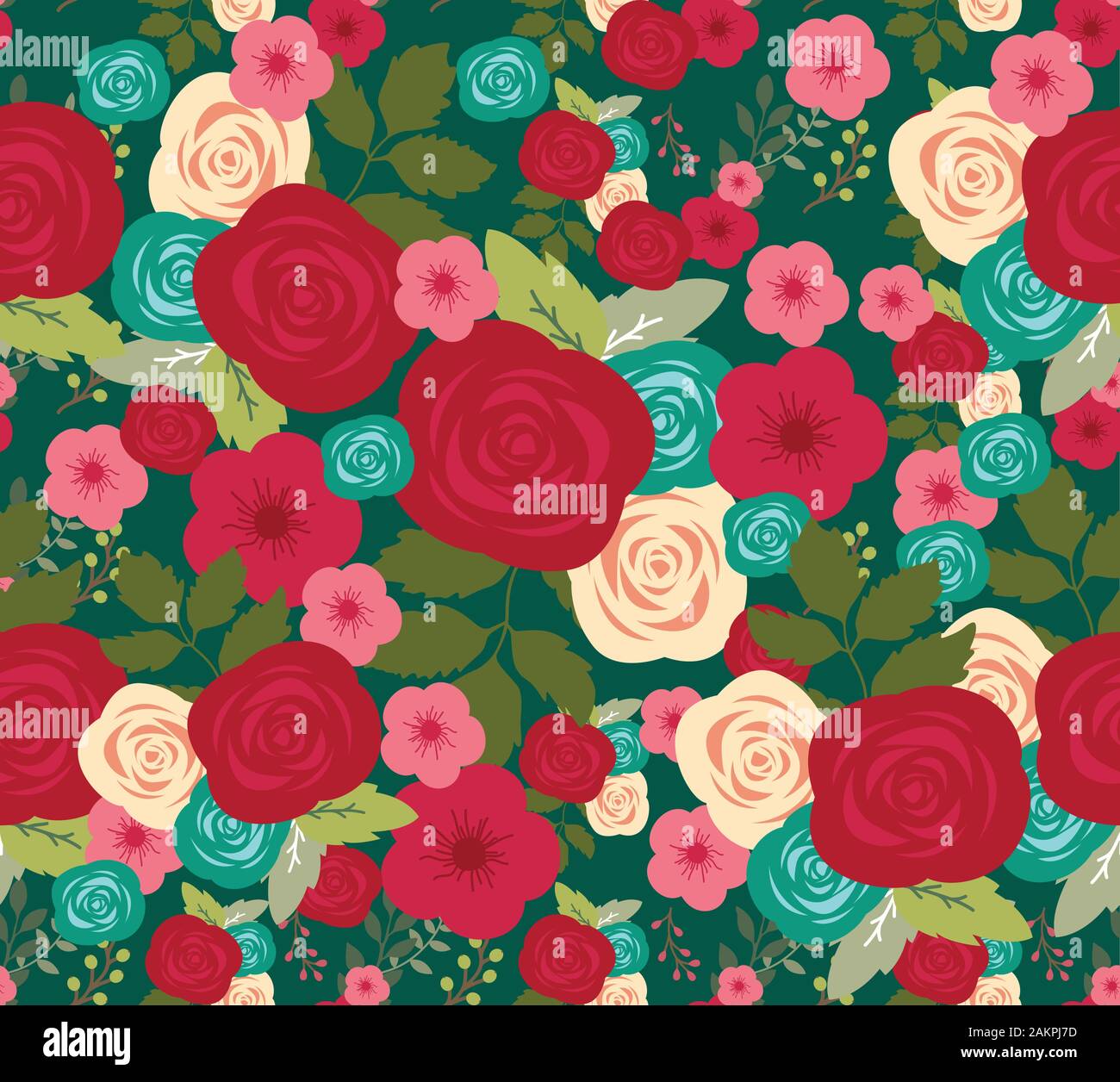 Flower of seamless pattern with red roses background. vector Stock ...