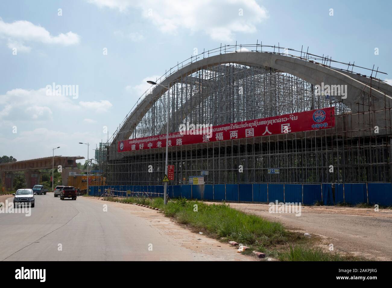 High Speed Railway bridge under construction, north of Vientiane, Laos ...