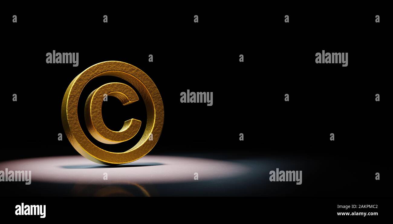 Golden Copyright Symbol Spotlighted on Black Background 3D Illustration ...