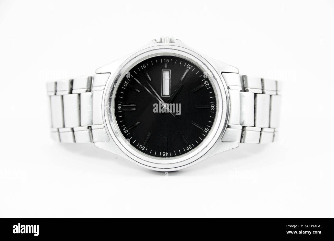 steel watch with black face on isolated Stock Photo - Alamy