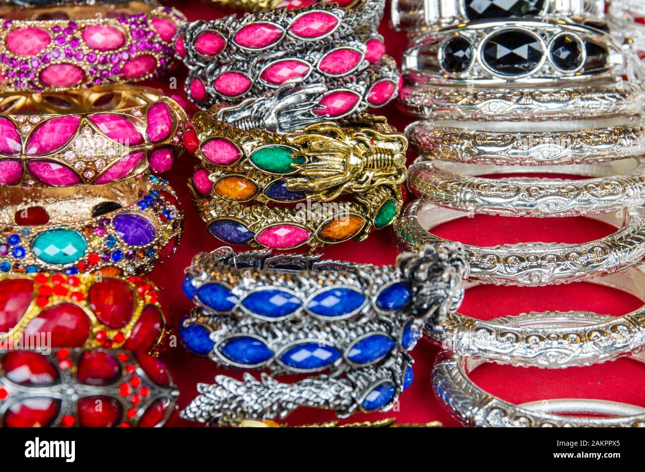 colorful of stone and silver bracelets Stock Photo - Alamy