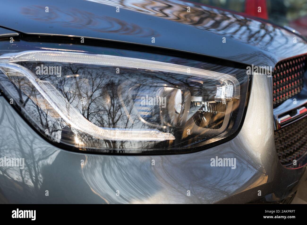 Close up picture of LED headlights modern car Stock Photo - Alamy