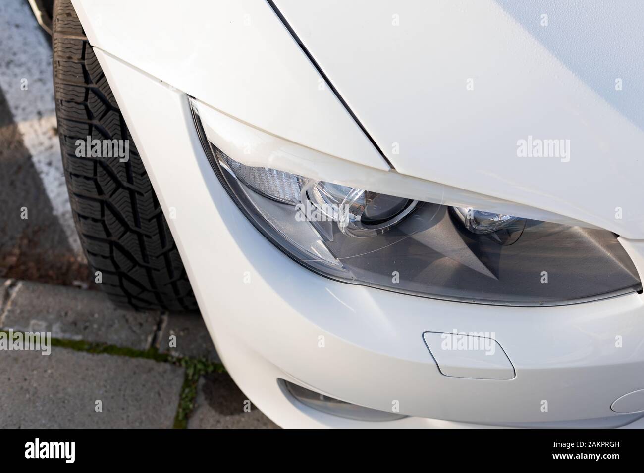 Close up picture of LED headlights modern car Stock Photo - Alamy