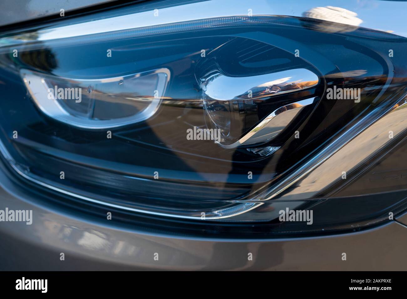 Close up picture of LED headlights modern car Stock Photo - Alamy