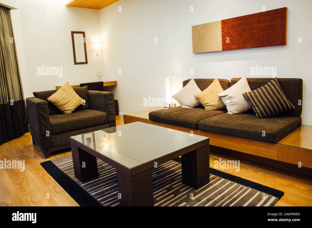 interior living room wit sofa and wooden floor Stock Photo - Alamy