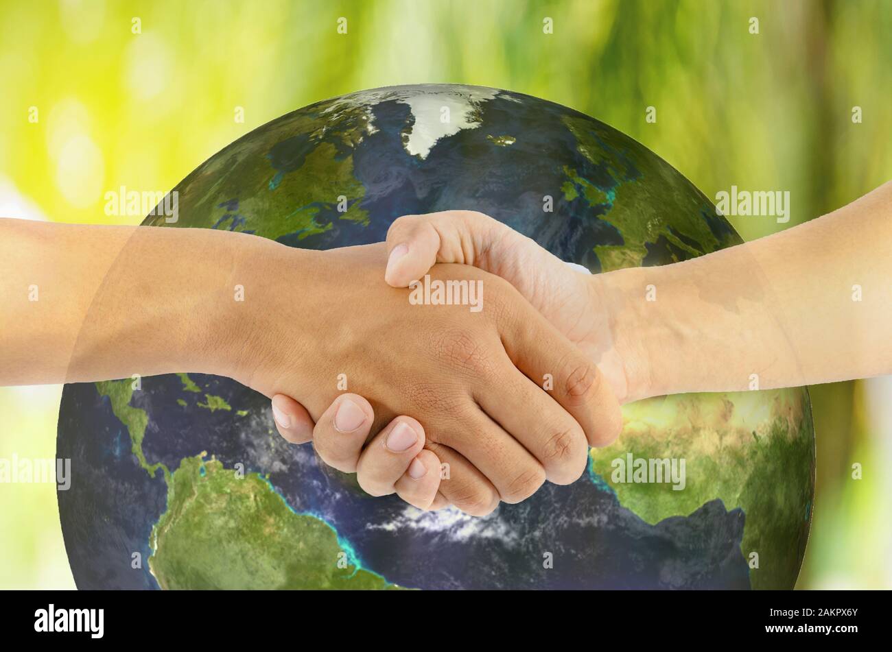 two man hand shaking with earth background, Elements of this image ...