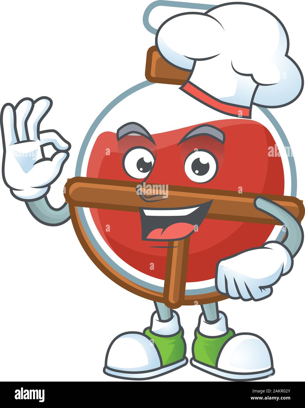Red potion cartoon character wearing costume of chef and white hat ...