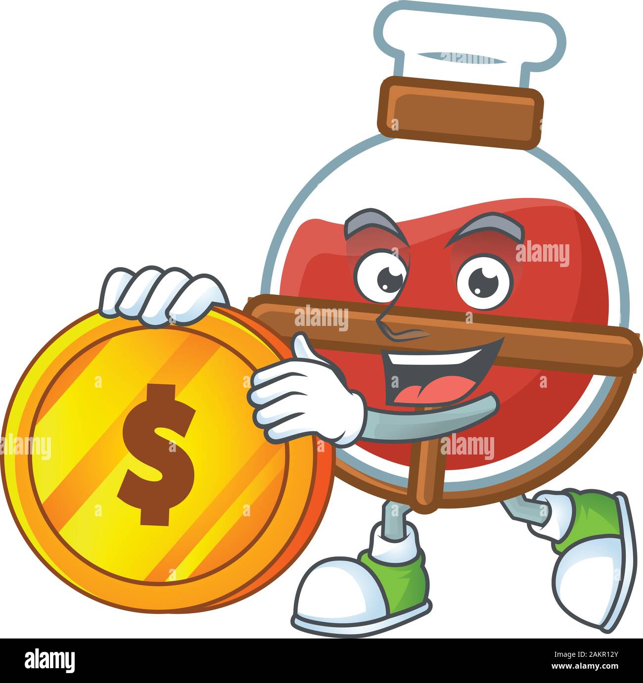 Rich red potion mascot cartoon design style with gold coin Stock Vector ...
