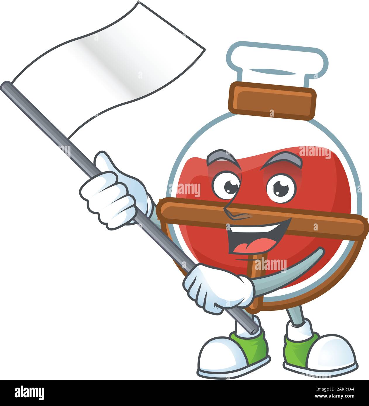 Funny red potion cartoon character style holding a standing flag Stock ...