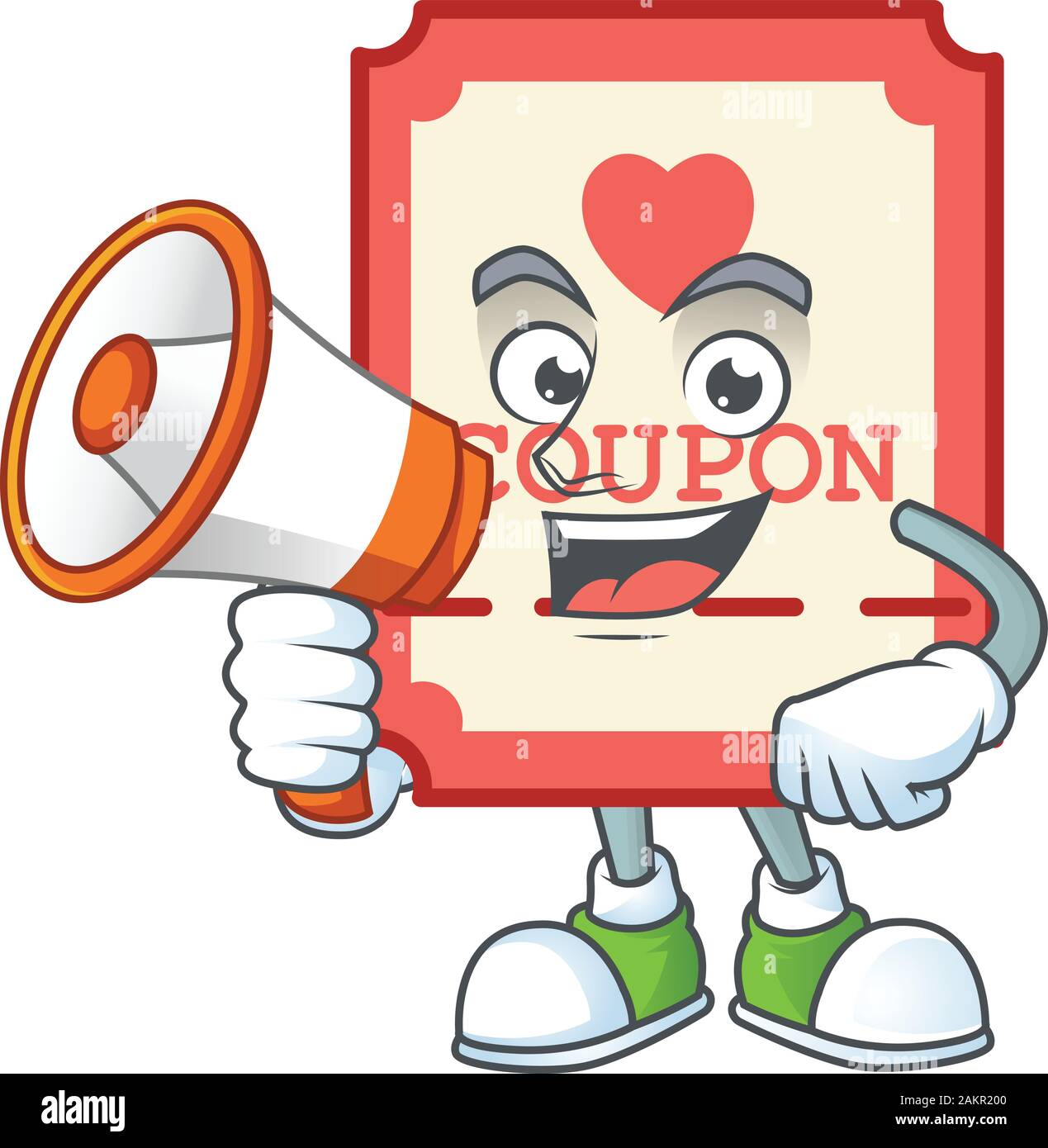 Cool cartoon character of red love coupon holding a megaphone Stock ...