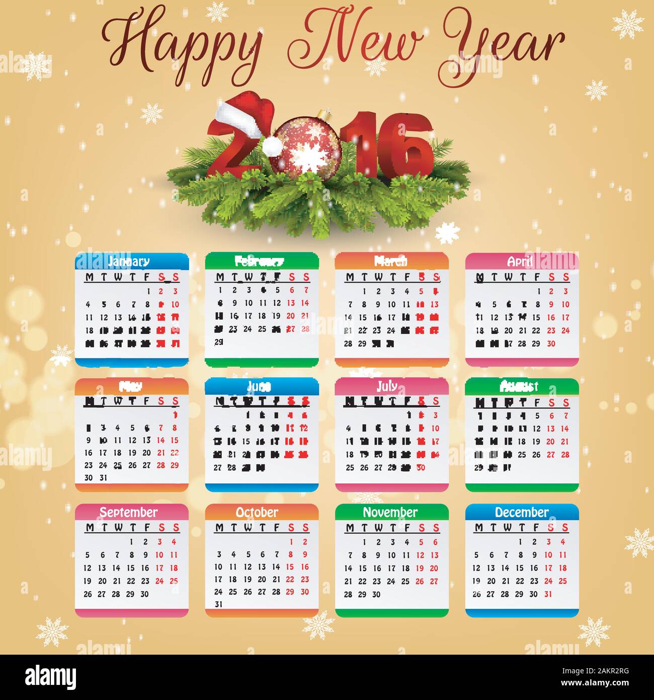 Calendar for 2016 on gold background. vector Stock Vector Image & Art ...
