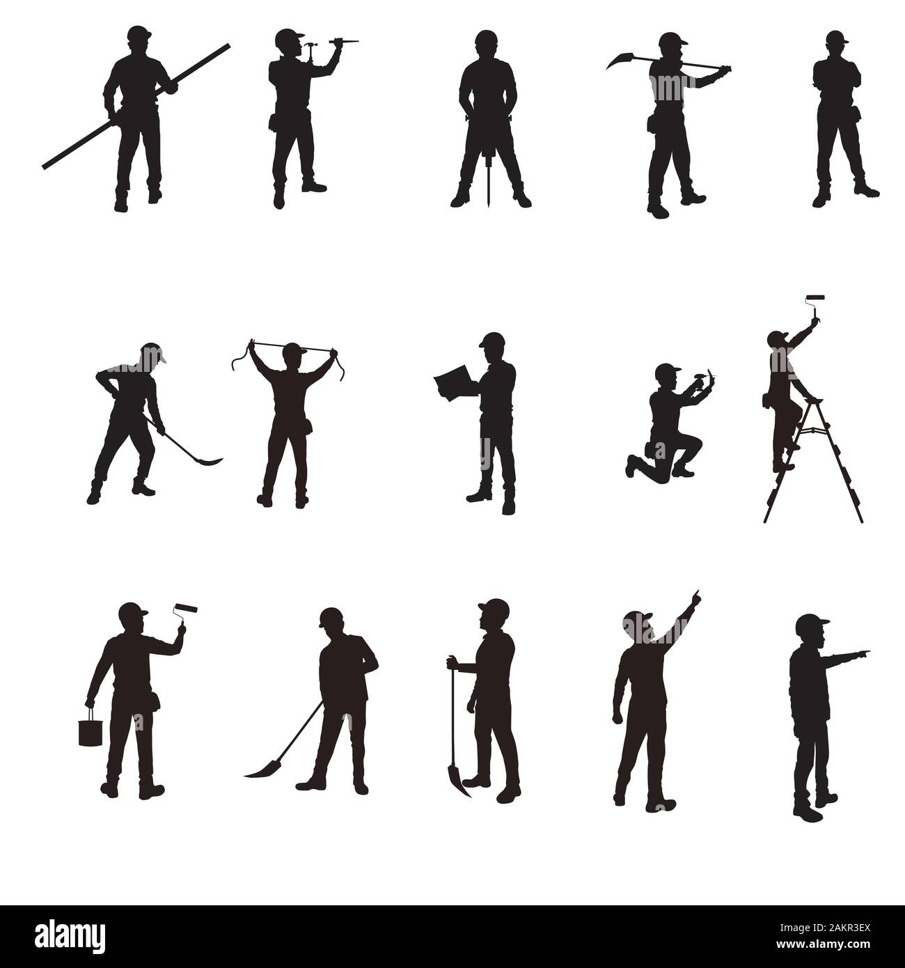 Silhouette workers and tools isolated background. vector Stock Vector ...