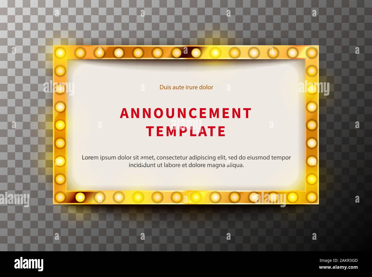 Gold frame with lighting bulbs, template in vintage style on ...