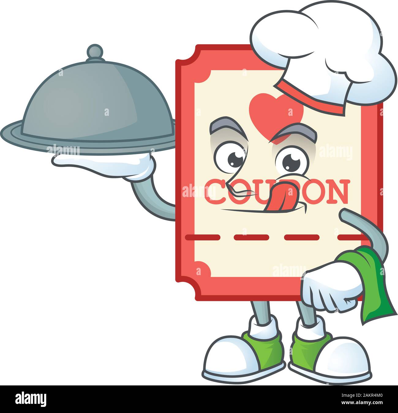 cartoon design of red love coupon as a Chef having food on tray Stock ...