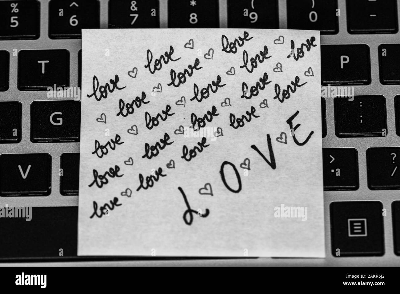 Writing love text on memo post reminder. Sticker with lovely message ...