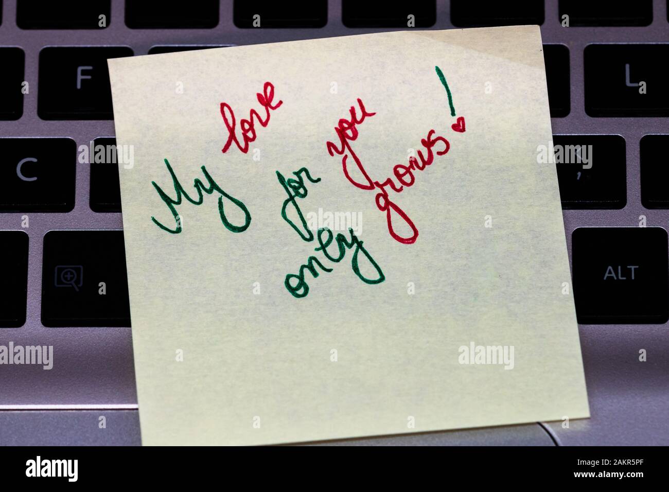 Writing love text on memo post reminder. Sticker with lovely message ...