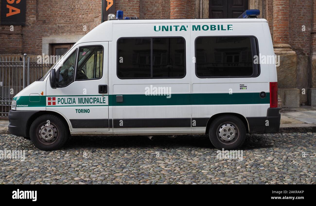 TURIN, ITALY - CIRCA NOVEMBER 2019: Polizia Municipale Unita Mobile ...