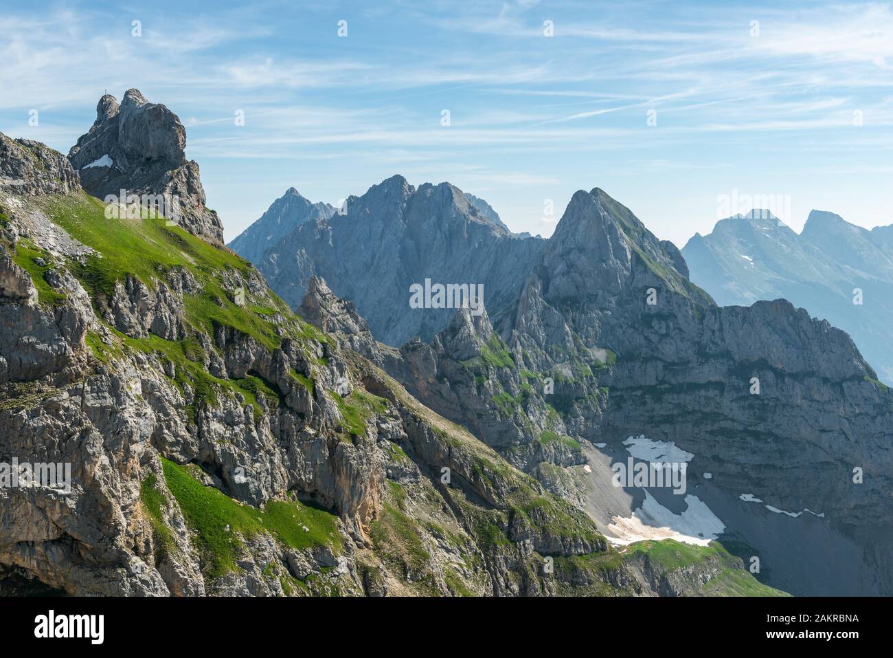 View of mountain summits, left Tiefkarspitze, middle Eastern ...