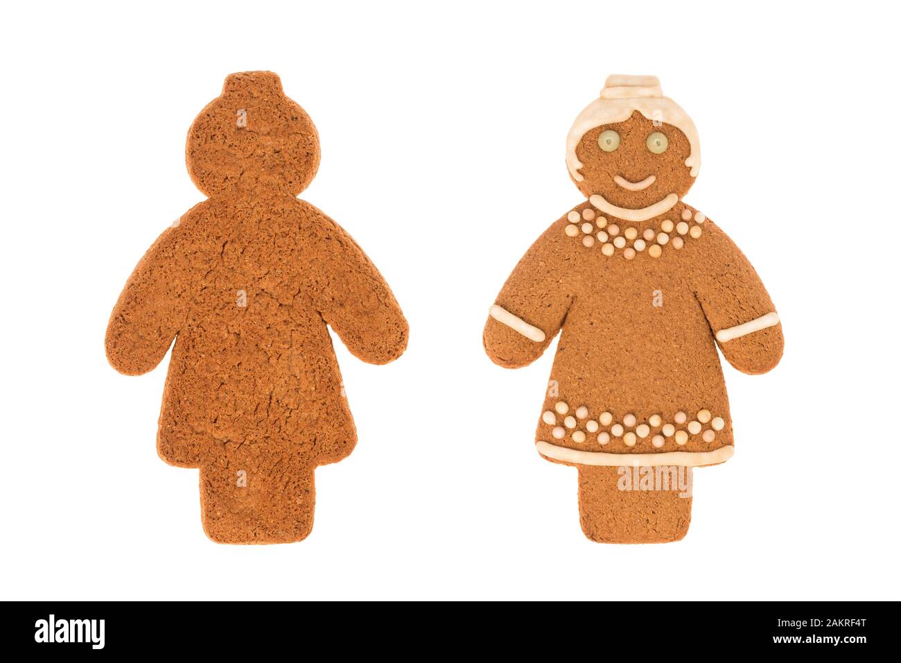 Festive bakery. Traditional Christmas gingerbread man. Figure of woman ...
