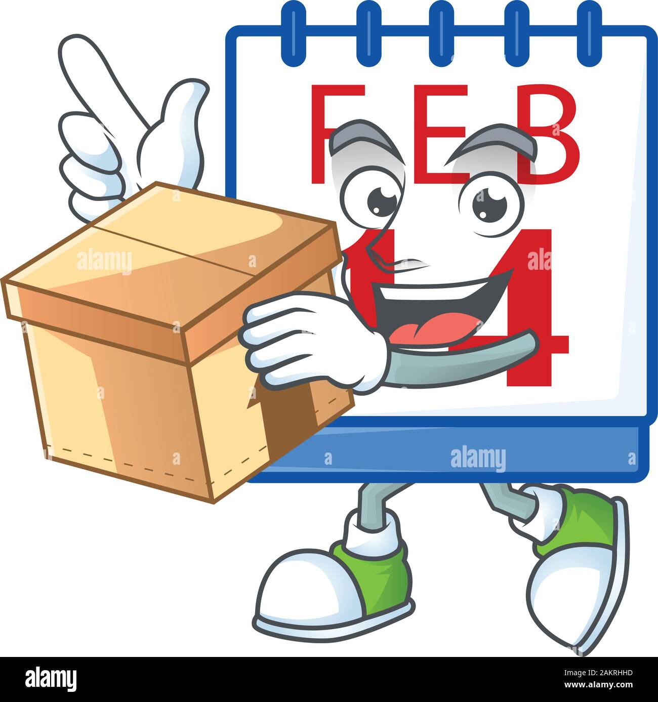 Cute 14th valentine calendar cartoon character having a box Stock ...