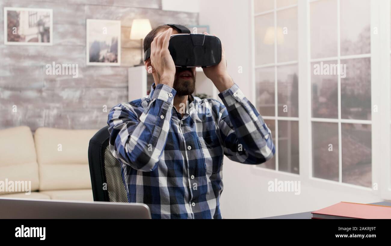 Famous influencer talking and reviewing a vr headset. Creative content ...