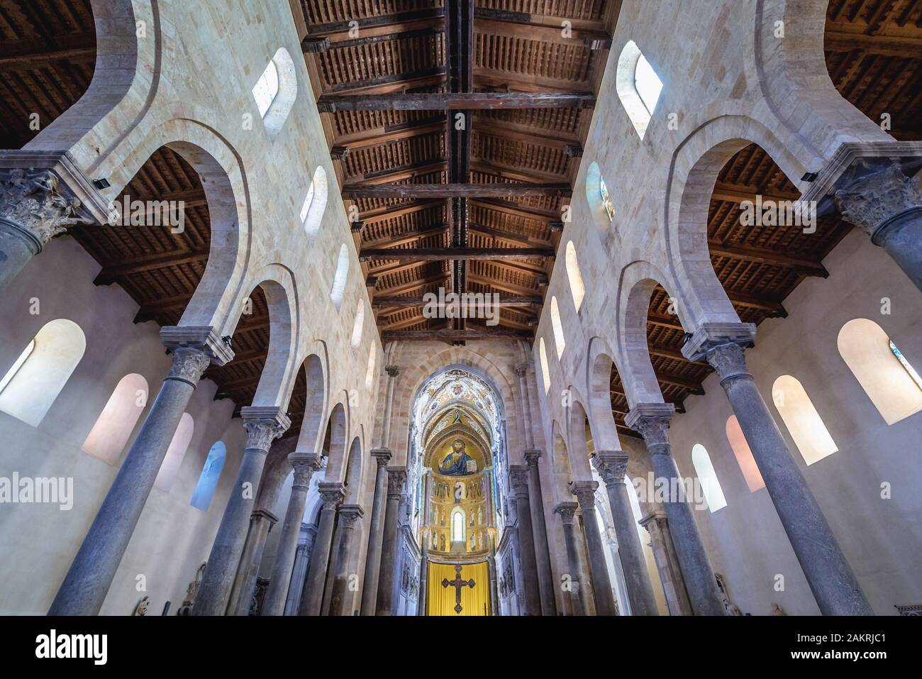 Interior of Basilica Cathedral of Transfiguration in Cefalu city and ...