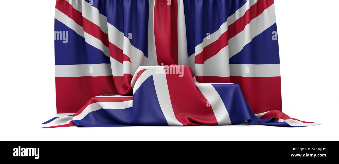 UK flag draped over a competition winners podium. 3D Render Stock Photo ...