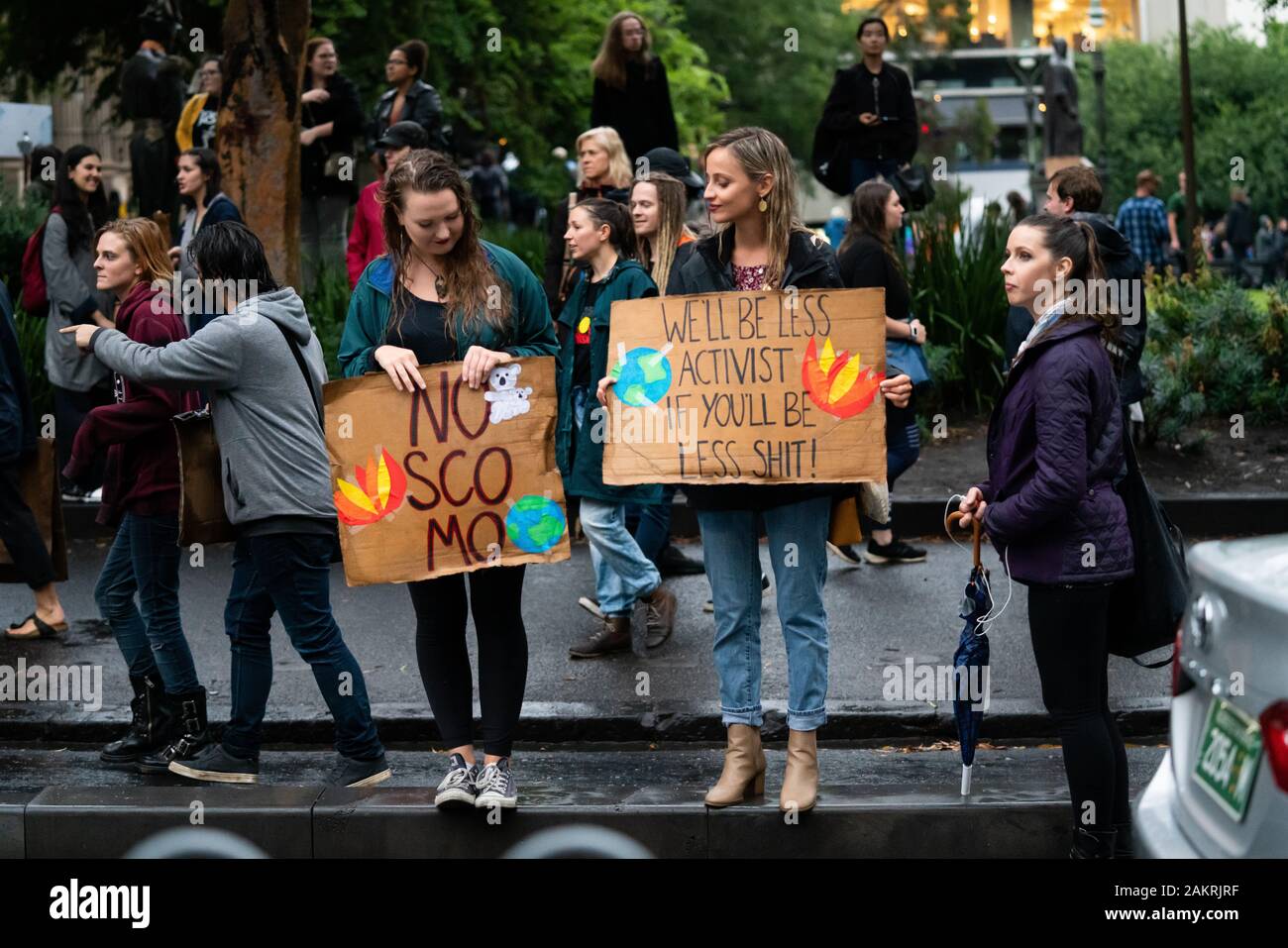 Environmental activists gather in Melbourne's CBD on 10th Jan 2020 ...
