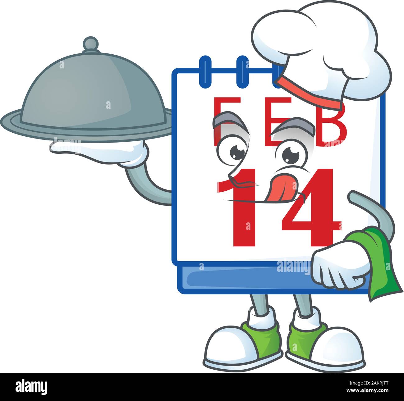cartoon design of 14th valentine calendar as a Chef having food on tray ...