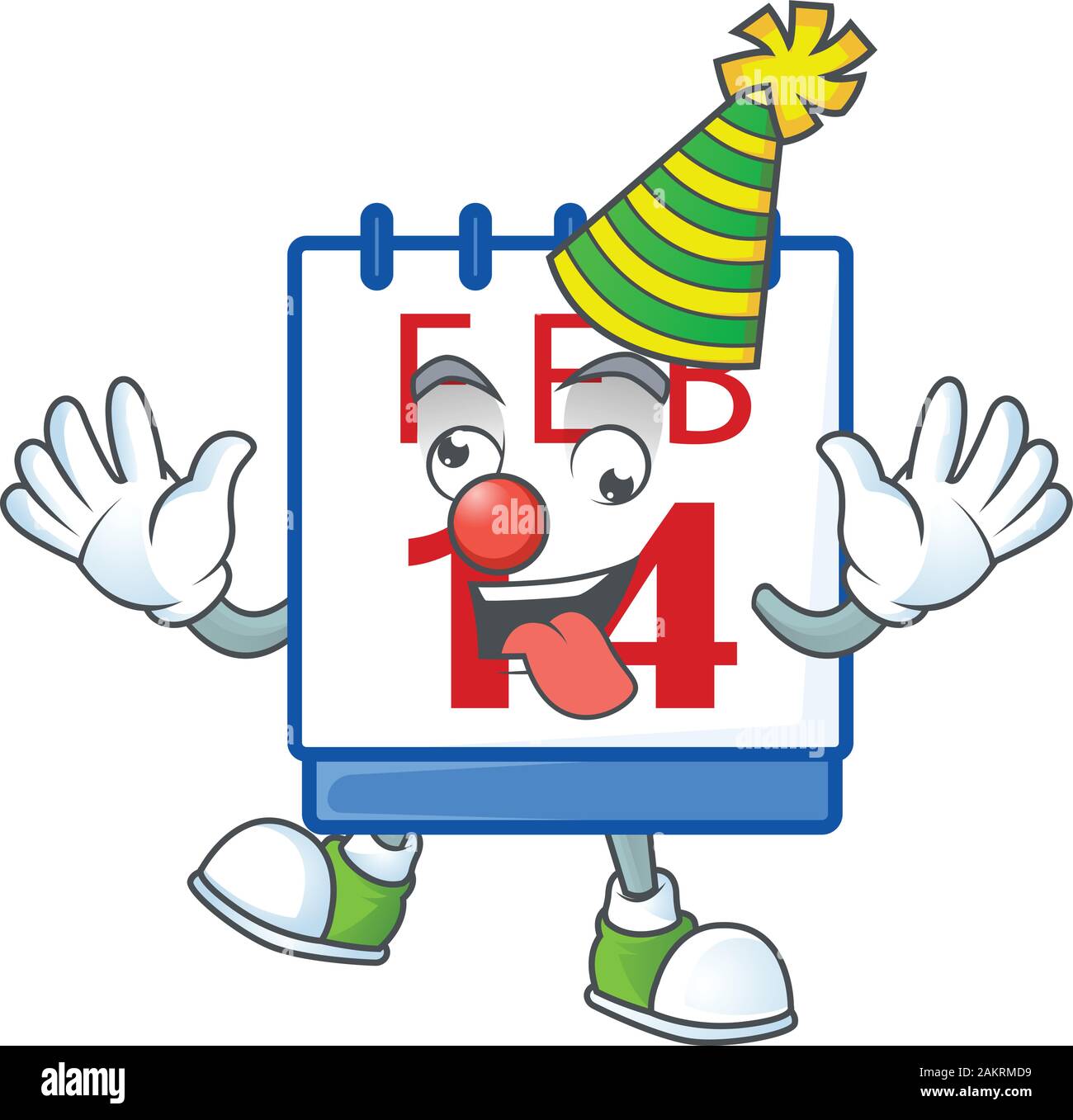 Funny Clown 14th valentine calendar cartoon character mascot design ...