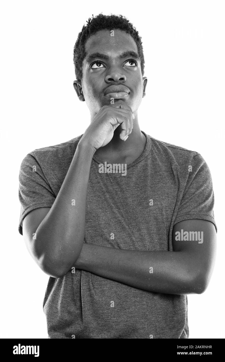 Teen boy thinking portrait black Black and White Stock Photos & Images - Alamy