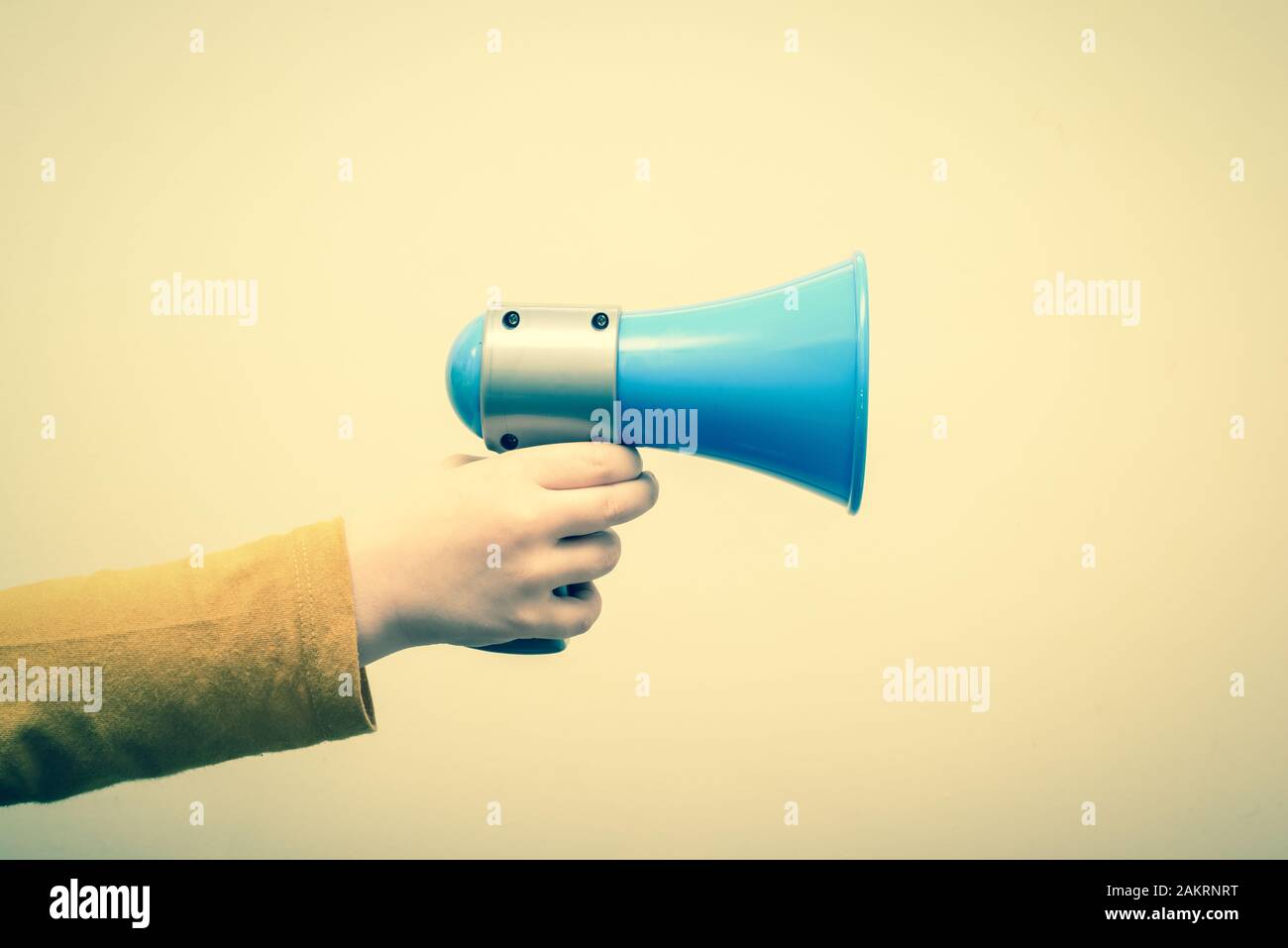 Retro style megaphone announcement background with vintage border and ...